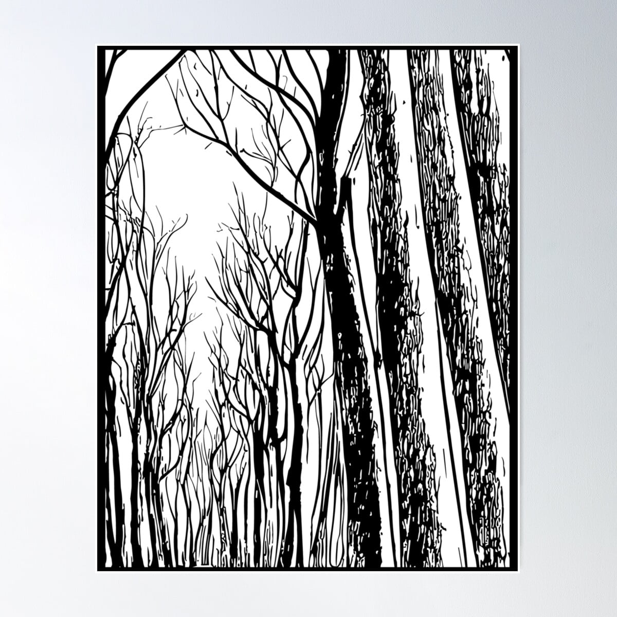 Forest Essence: Abstract Big Trees Line Drawing Poster Wall Art, Modern ...