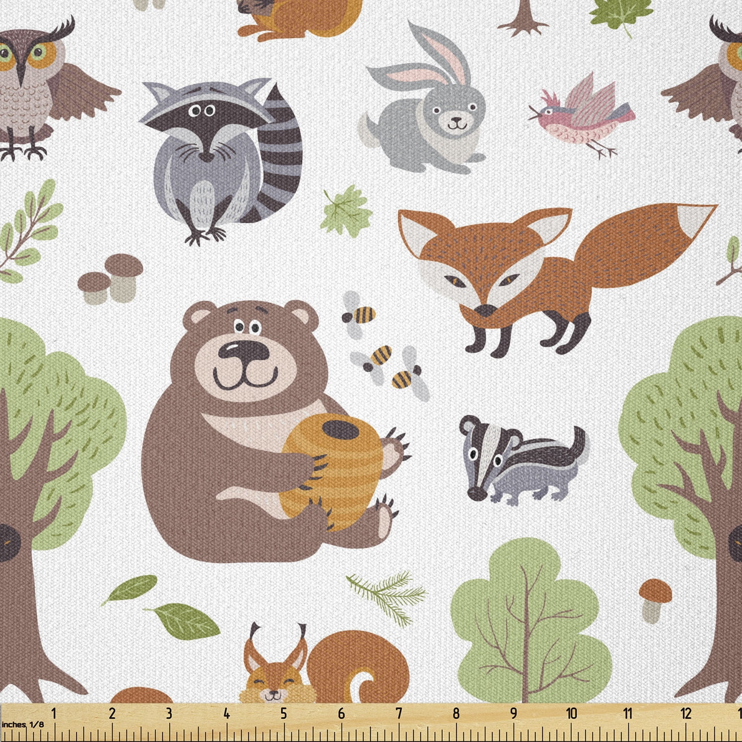 Forest Fabric by The Yard, Doodle Woodland Creatures as Honey Bear ...