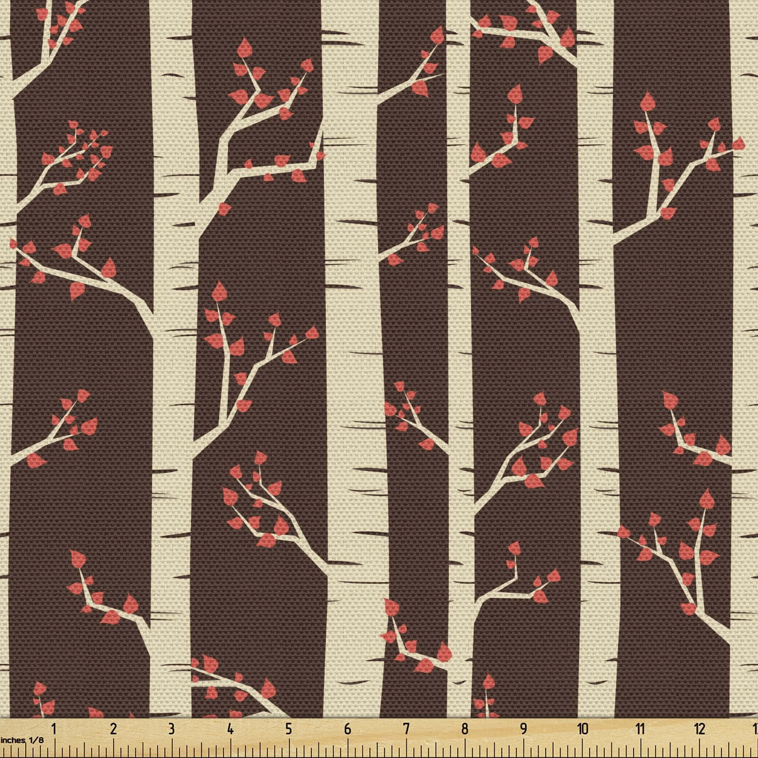 Ambesonne Forest Fabric by the Yard Upholstery, Birch Trees in Autumn ...