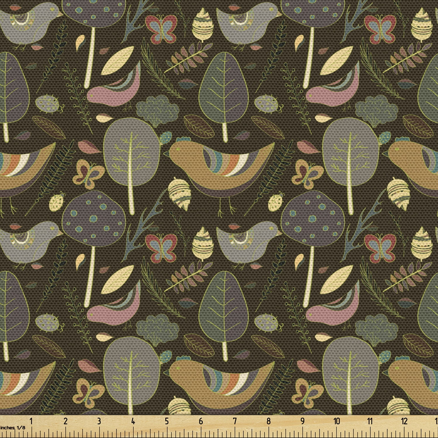 Ambesonne Forest Fabric by the Yard Upholstery, Wild Woodland Trees ...