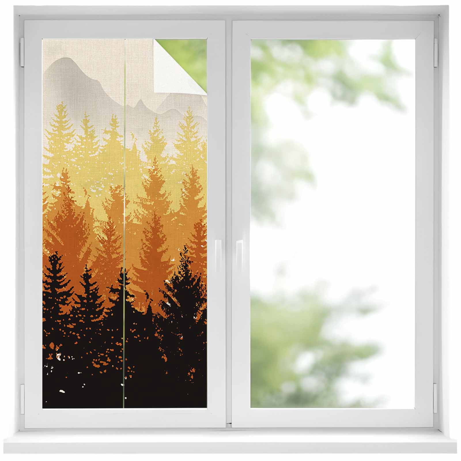 Forest Fall Window Privacy Film, Vintage Mountain Wood-land Foggy Tree ...