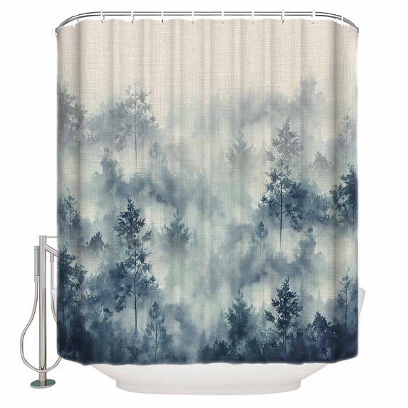 Forest Farmhouse Bathroom Shower Curtains with 12 Hooks Polyester ...