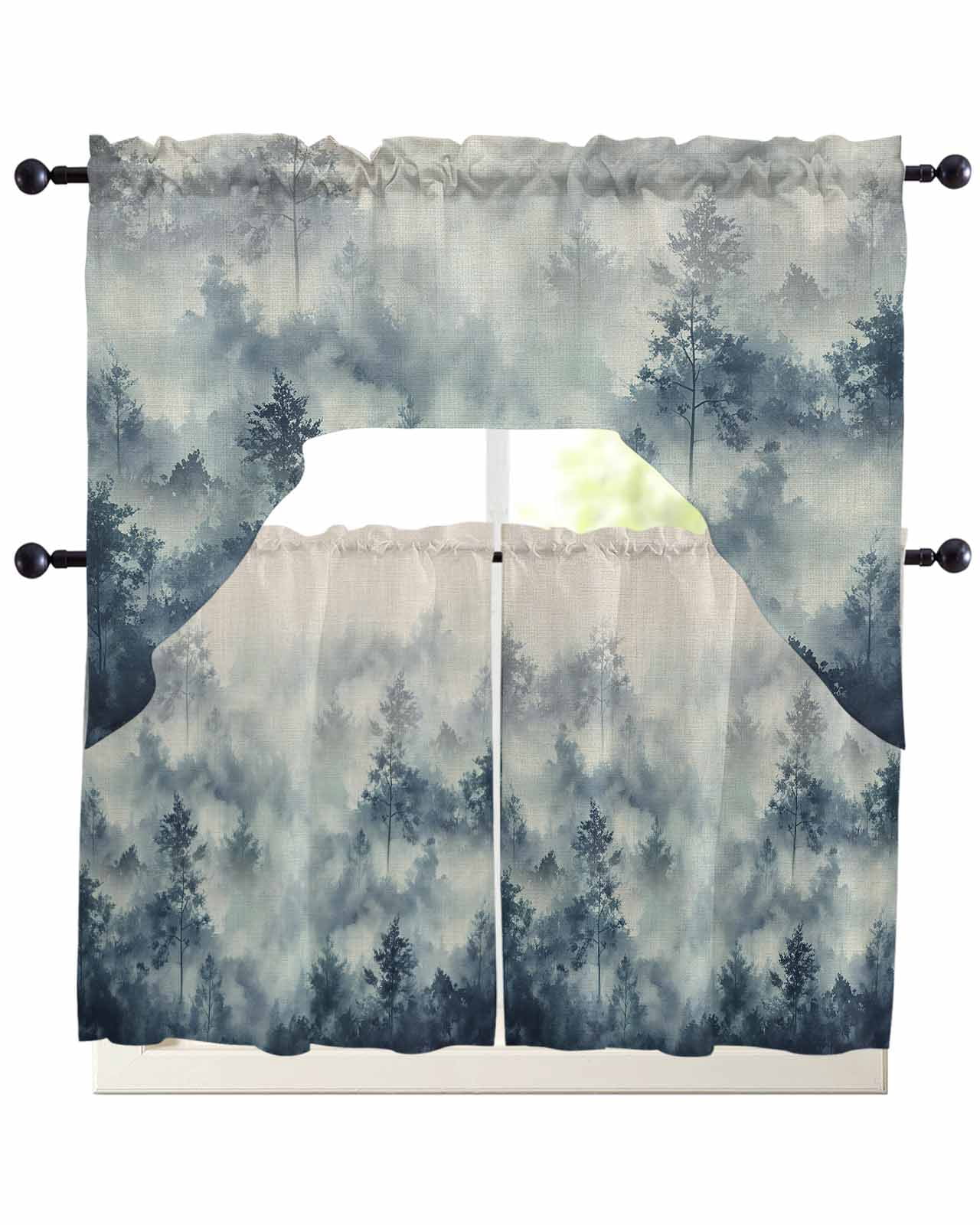 Forest Farmhouse Kitchen Curtains Sets 36 Inch Length with Valance ...