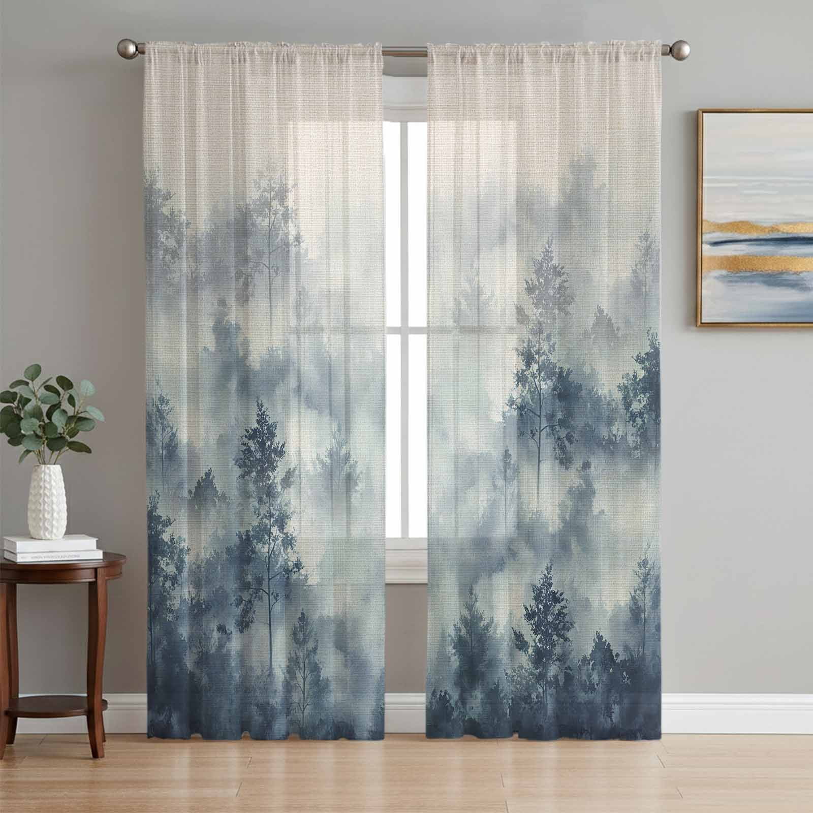 Forest Farmhouse Sheer Curtains 84 Inch Length 2 Panels Set, Vintage ...