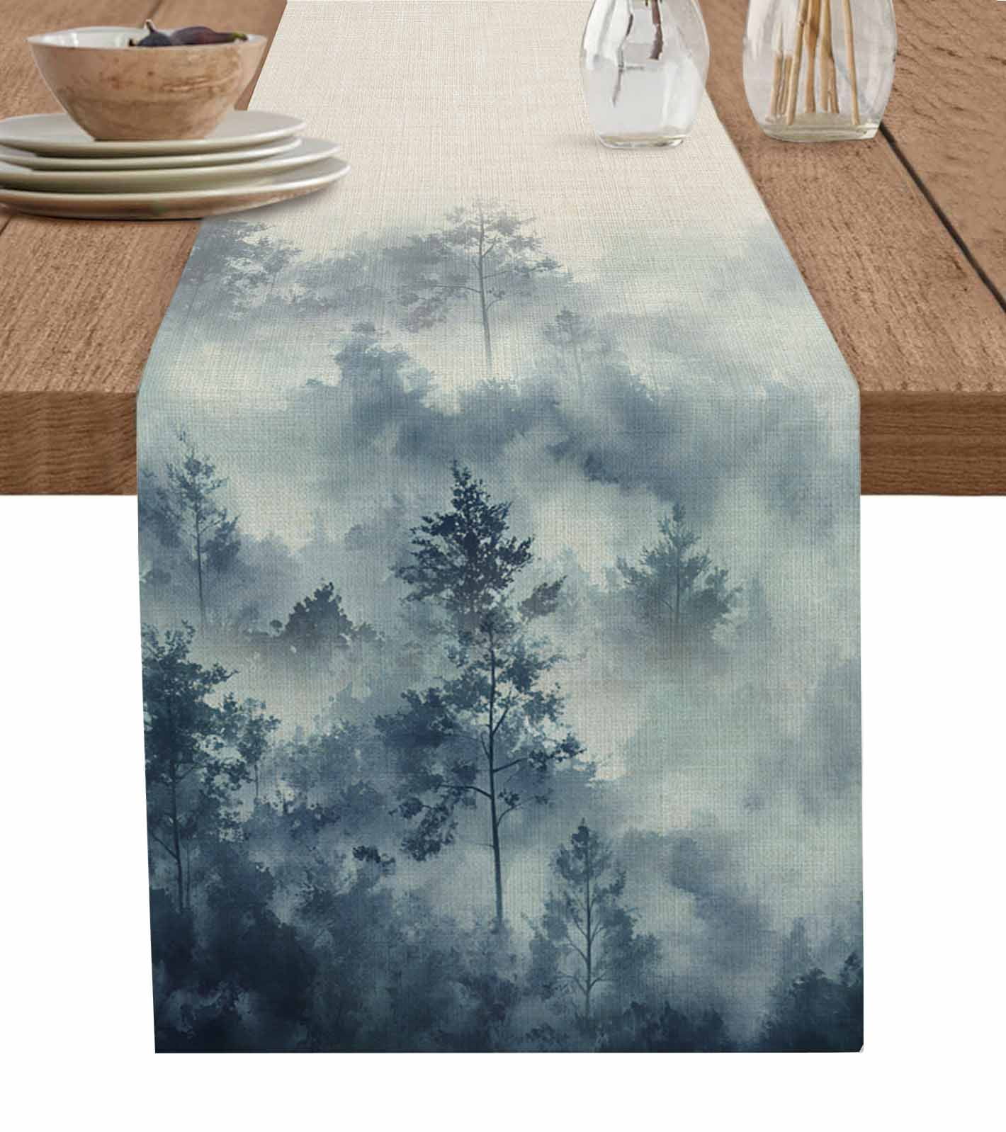 Forest Farmhouse Table Runner 72 Inches, Vintage Nature Tree Scenery ...