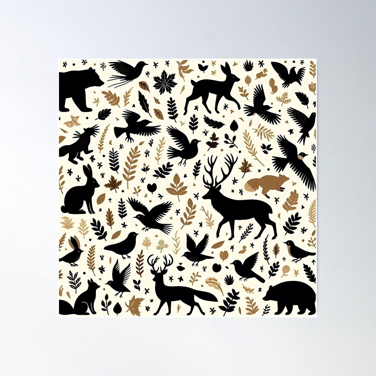 Forest Fauna Pattern Poster Wall Art, Modern Wall Decor For Living Room ...