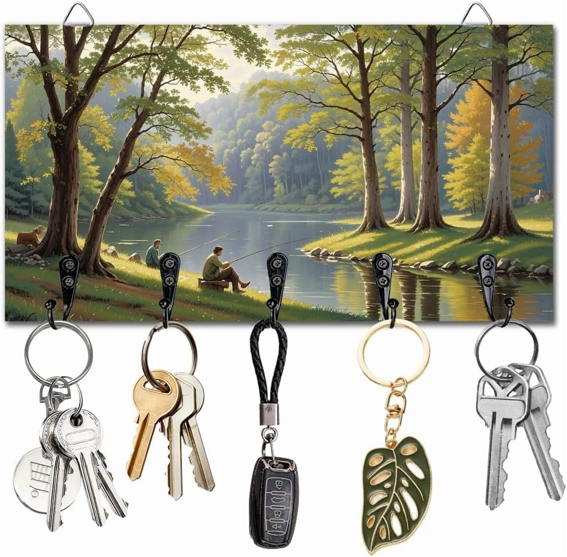 Forest Fishing Key Holder Key Hooks Wall Mounted Wooden Key Racks with ...