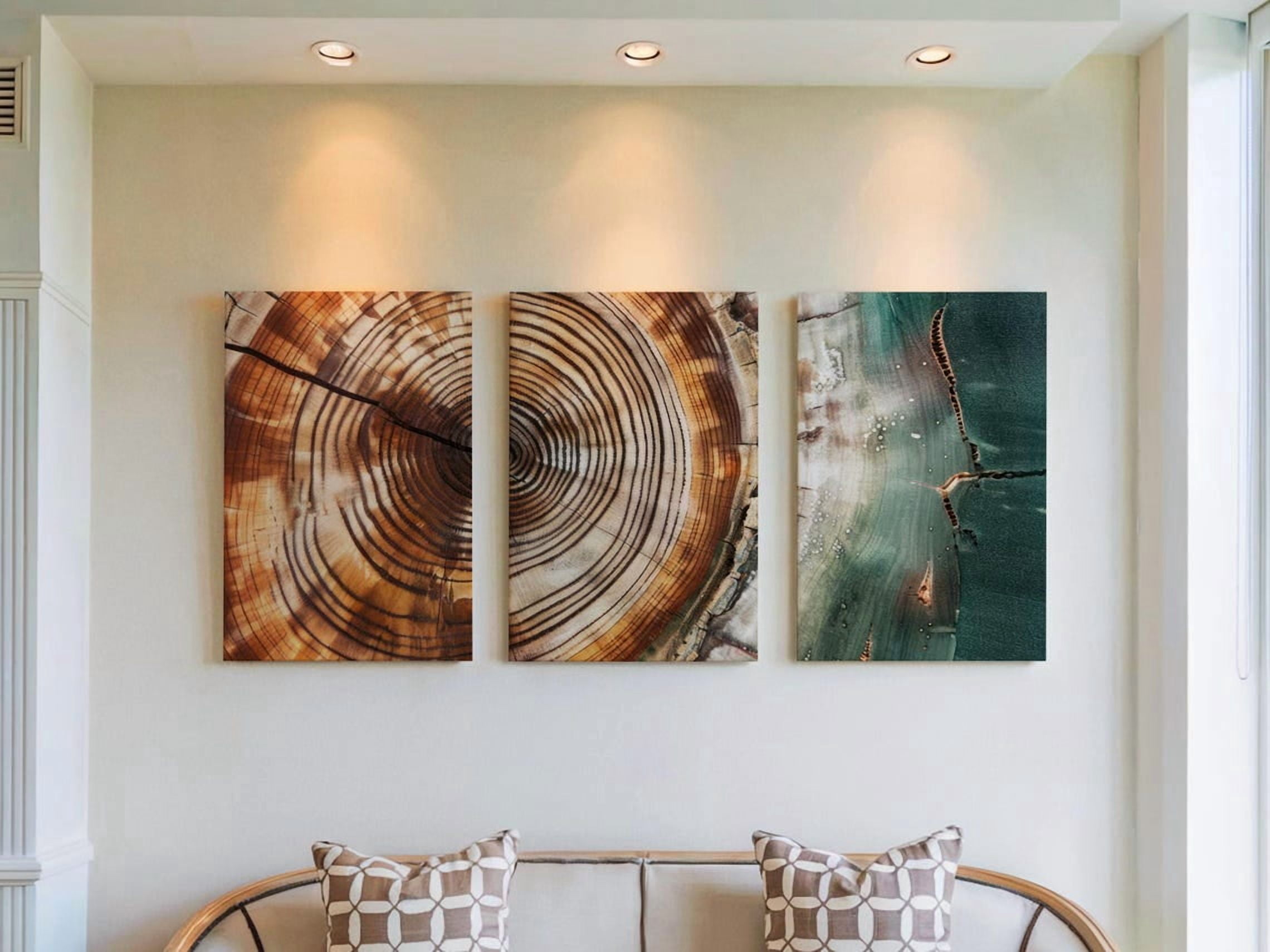 Forest Floor Wood Slice Prints Set Of 3, Nordic Green Nature Wall Art ...