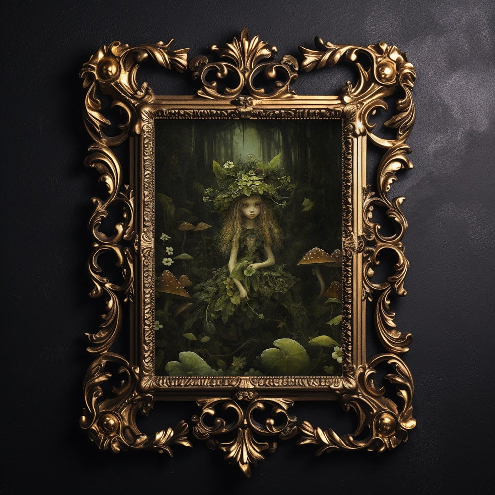 Forest Floral Fairy Moody Sage Green Cottagecore Print, Fairycore Wall ...