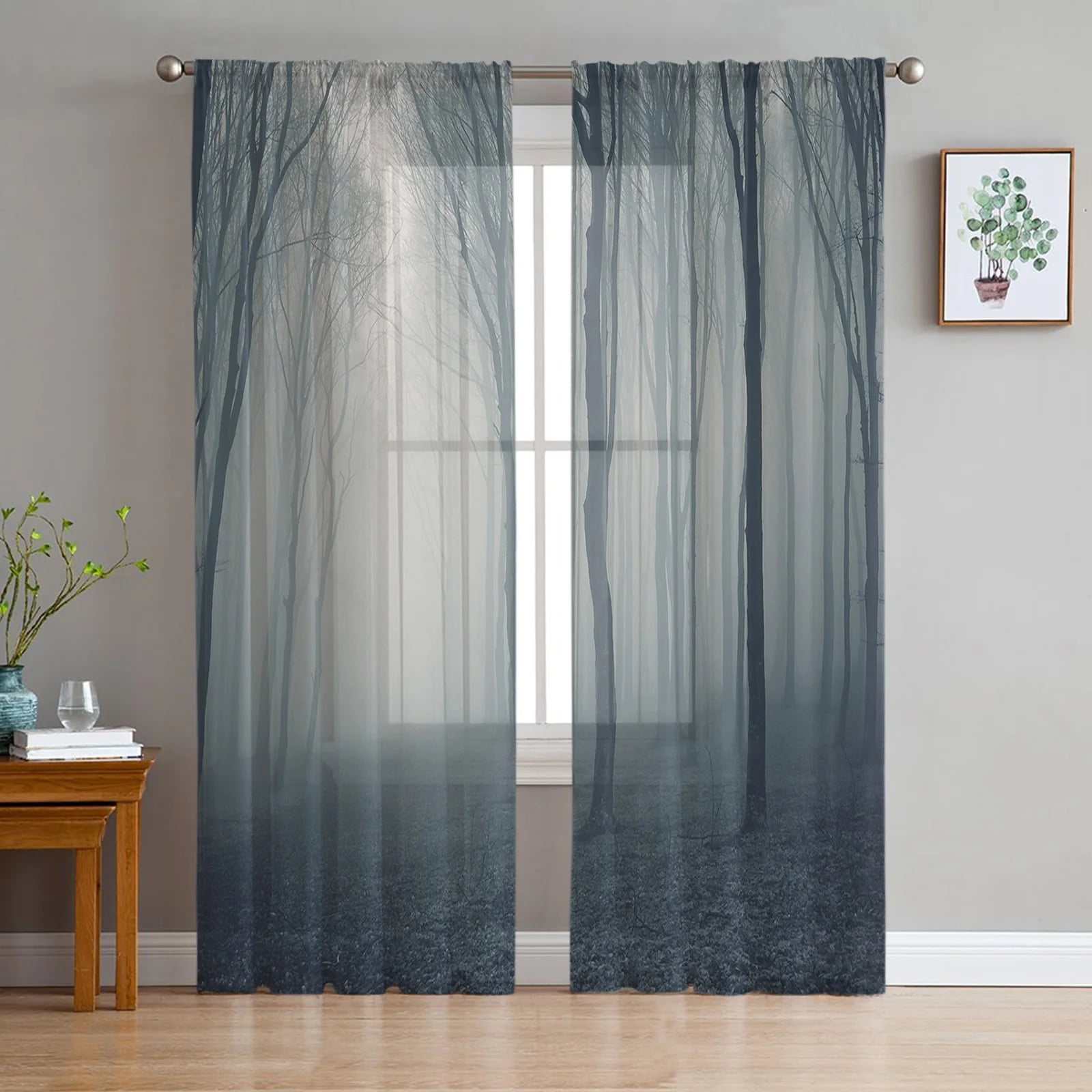 Forest Fog Trees Branches Modern Tulle Curtains for Living Room Bedroom ...