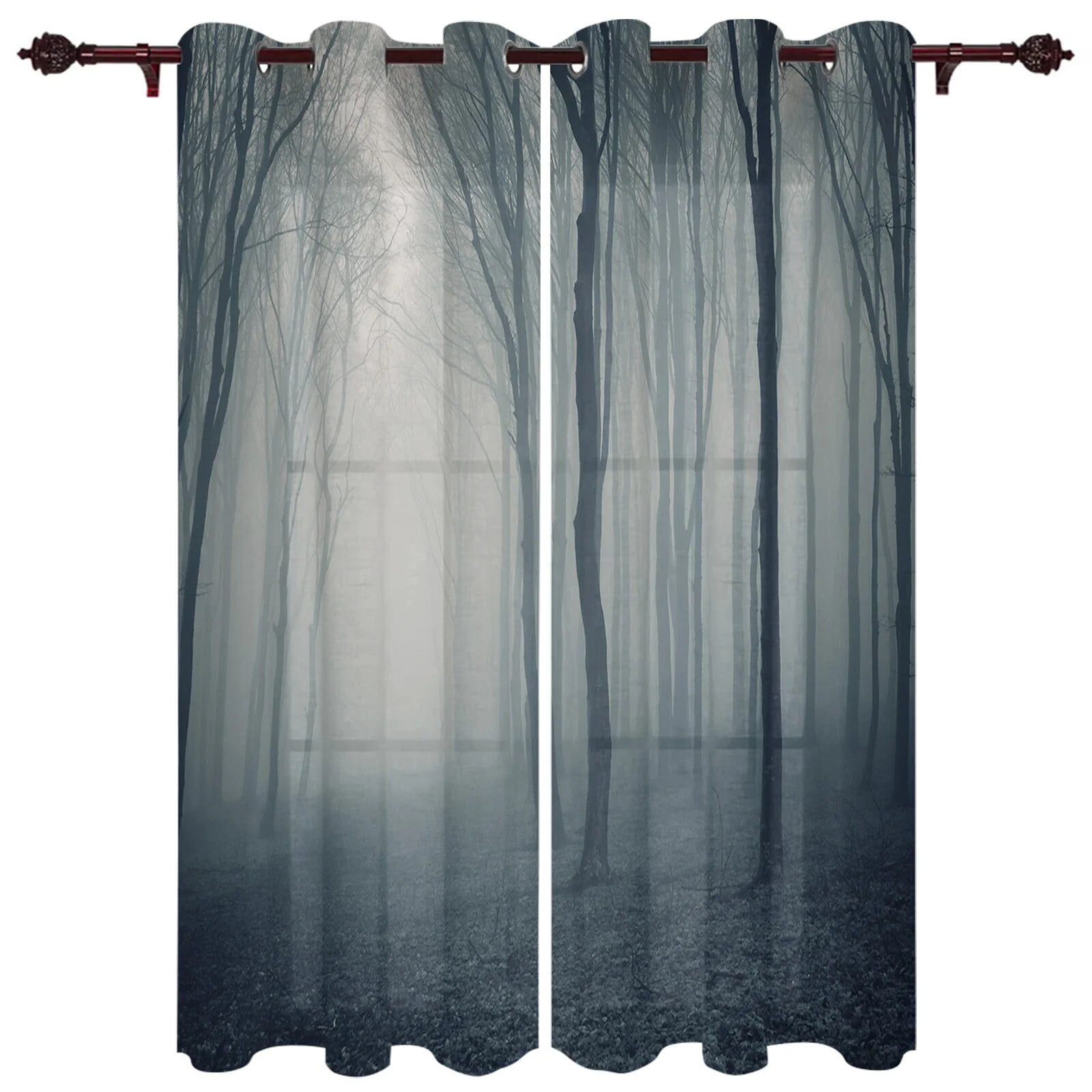 Forest Fog Trees Branches Window Curtains Kitchen Bedroom Fabric Drapes ...