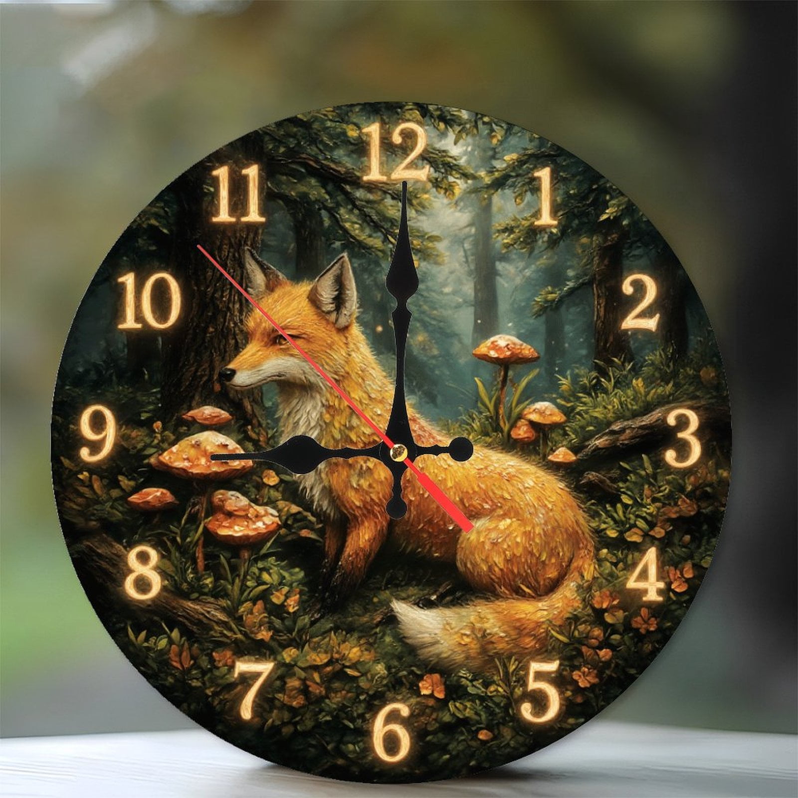 Forest Fox Clock Wall Decor Autumn Mushroom Animal 10-Inch Silent ...