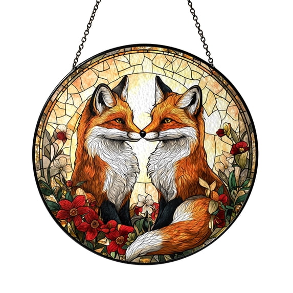 Forest Fox Scene Glass Style Window Hanging - Walmart.com