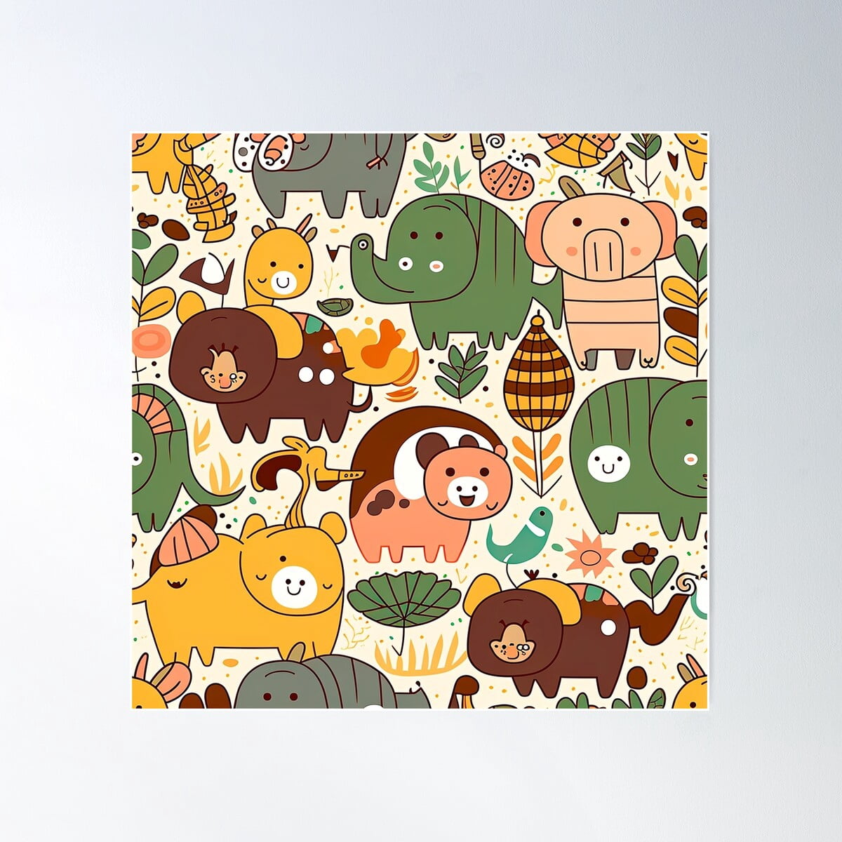 Forest Friends Fiesta Poster Wall Art, Modern Wall Decor For Living ...