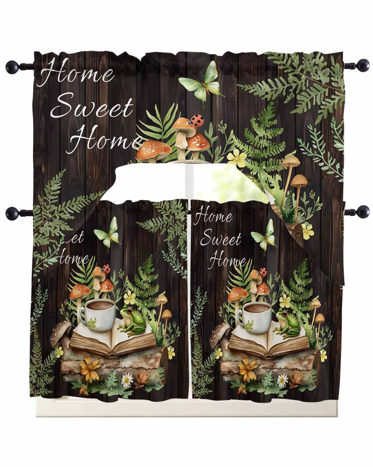 Forest Frog Kitchen Curtains Sets 24 Inch Length with Valance, Green ...