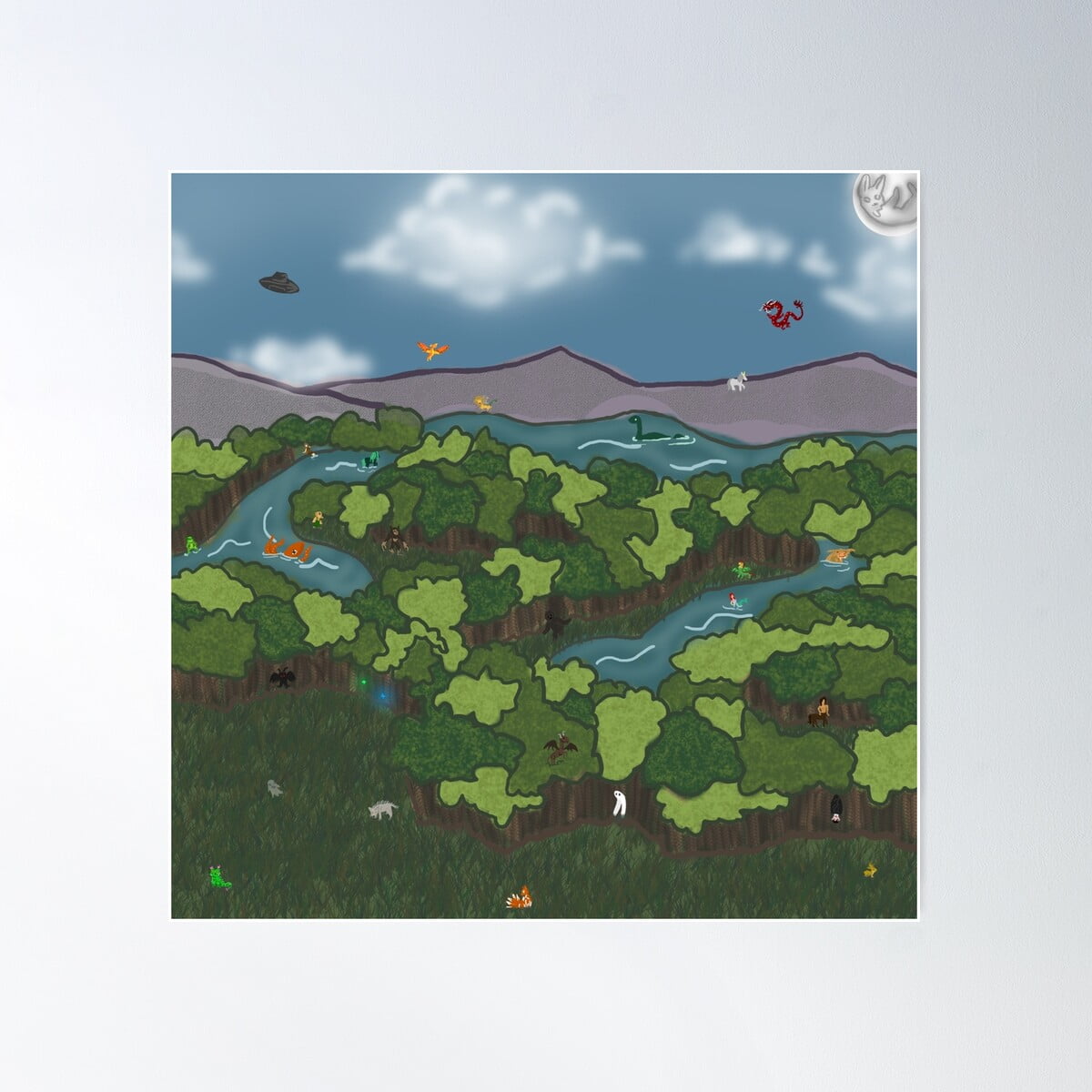 Forest Full O' Cryptids Poster Wall Art, Modern Wall Decor For Living ...