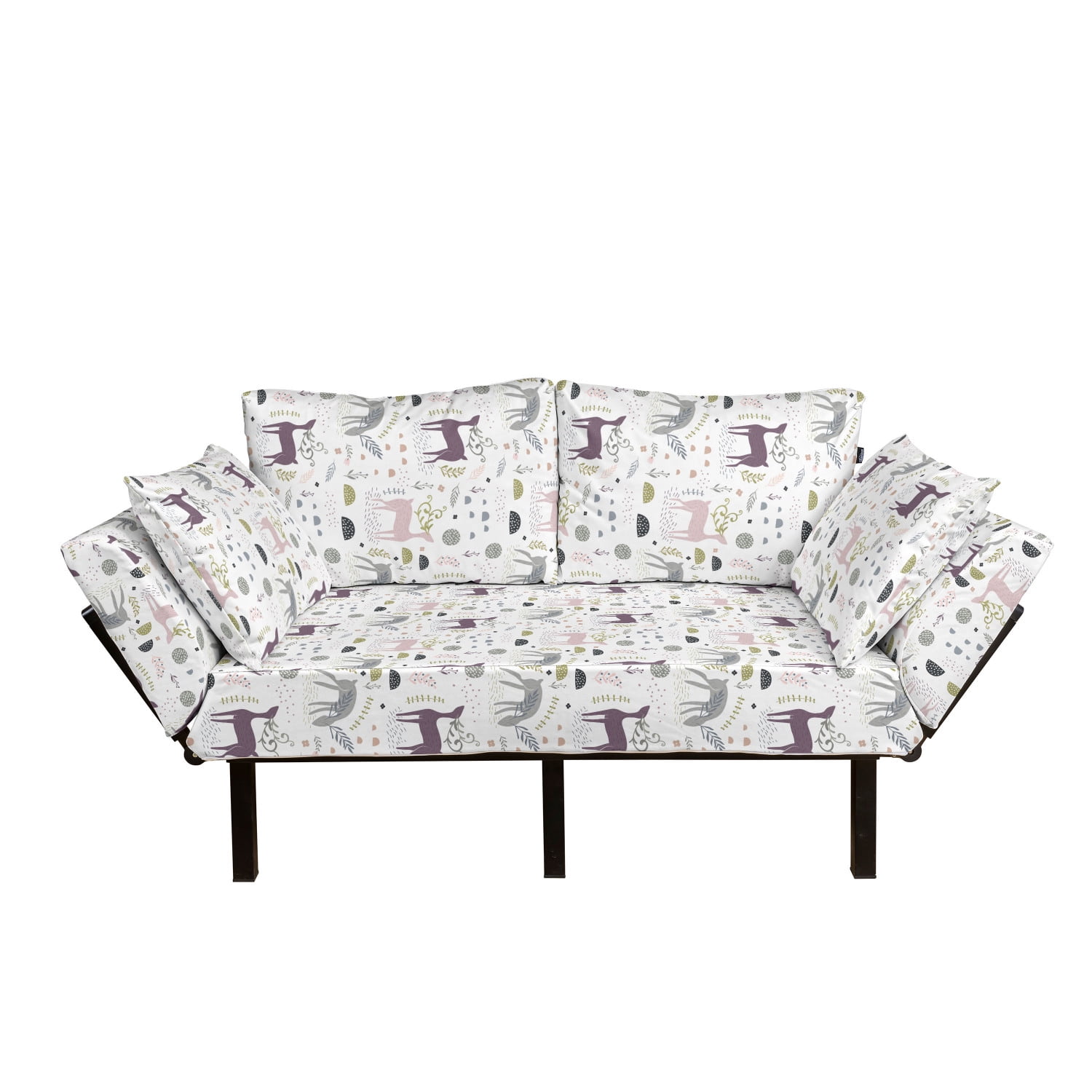 Forest Futon Couch, Enchanted Woodland Creatures Deer with Curved ...