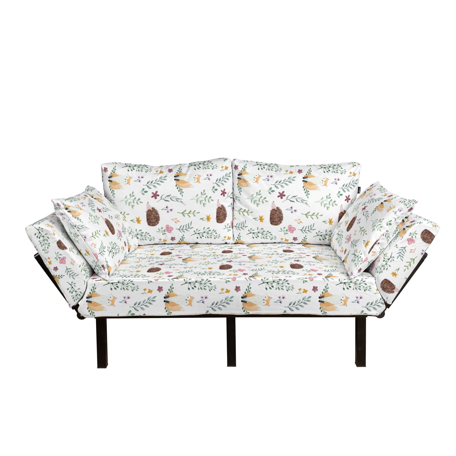 Forest Futon Couch, Rural Wildlife Pattern with Hedgehog and Fox in ...