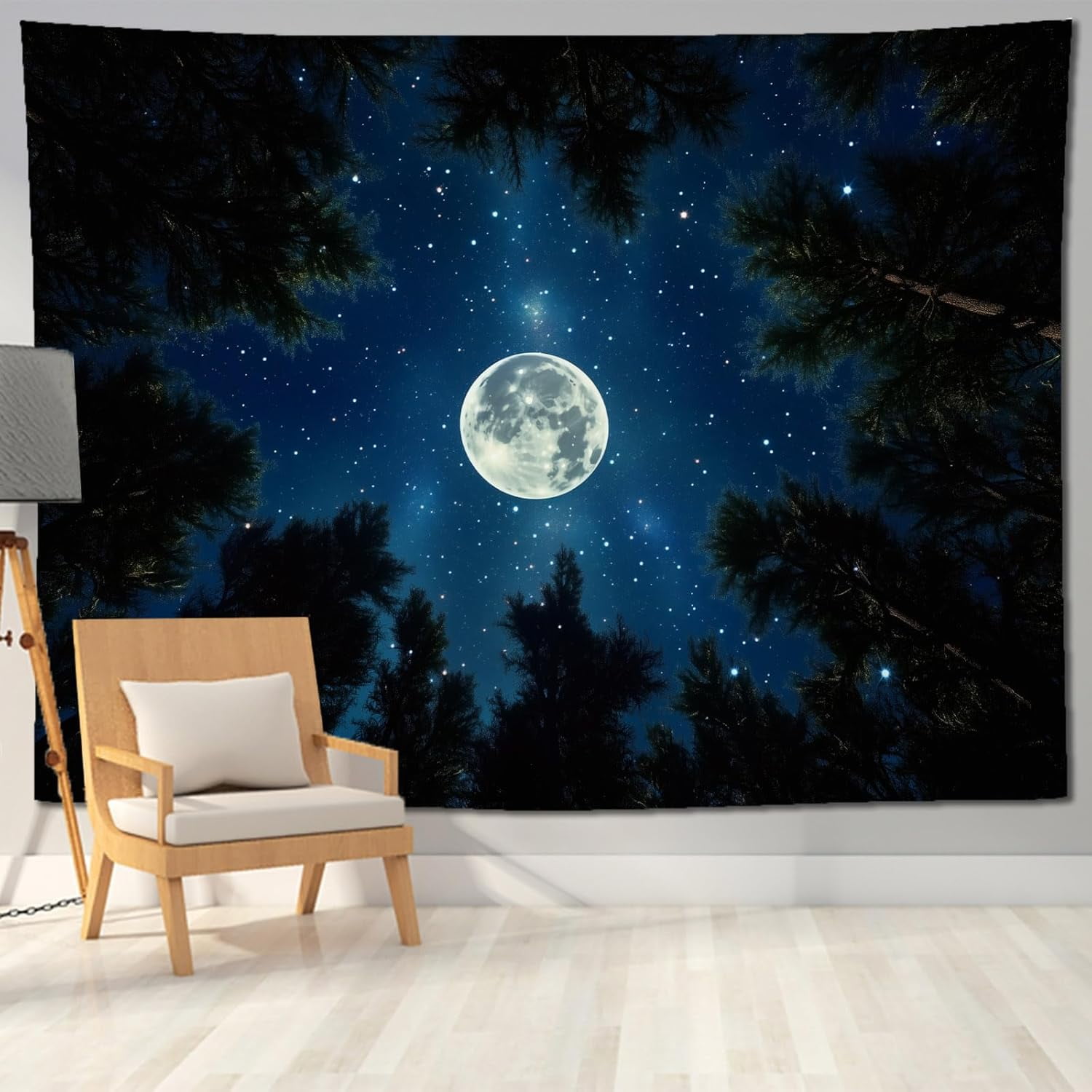 Forest Galaxy Tapestry for Bedroom Ceiling - Starry Night Sky with Moon ...