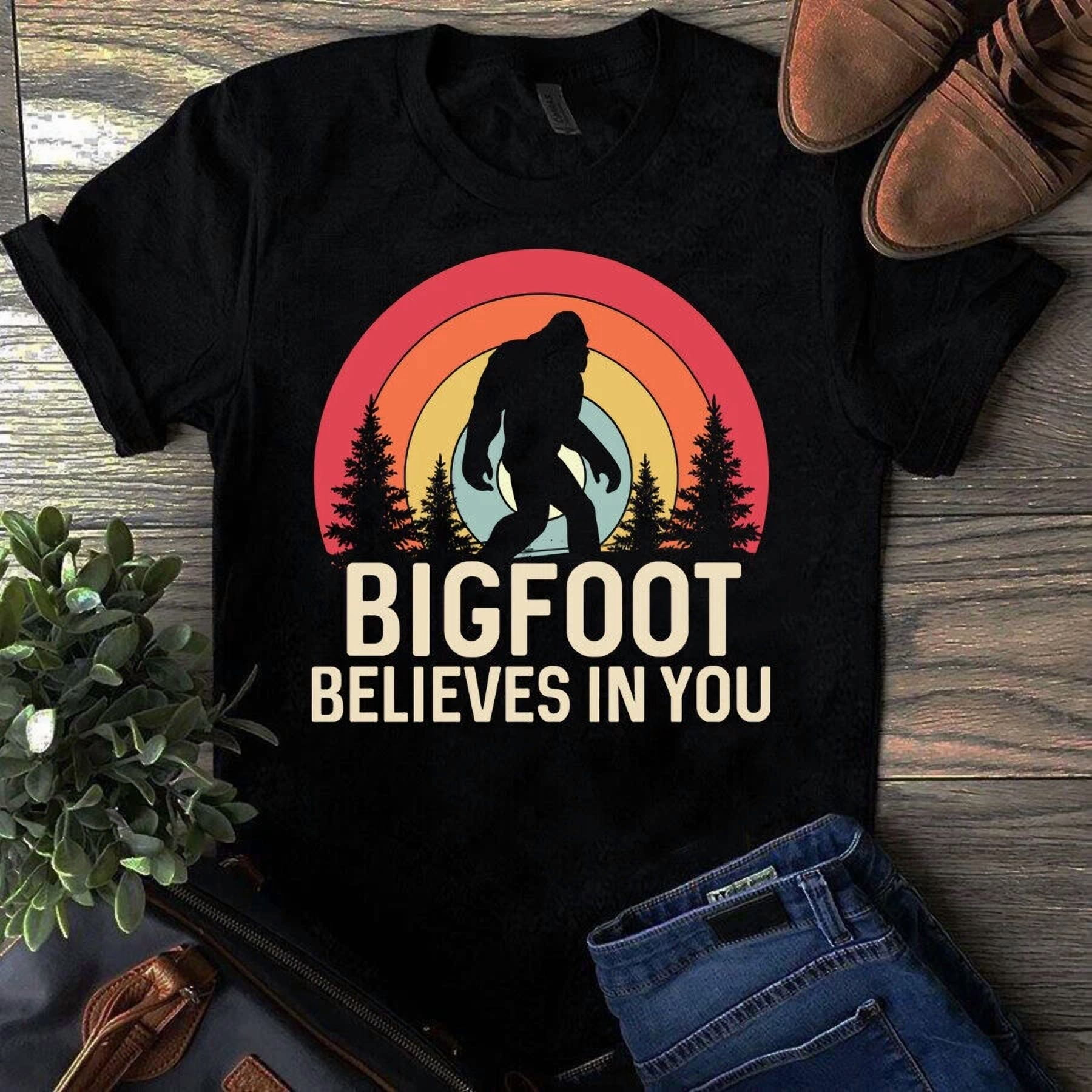 Forest Giant Believes In You Retro Camping Cryptid Graphic Art Unisex T ...