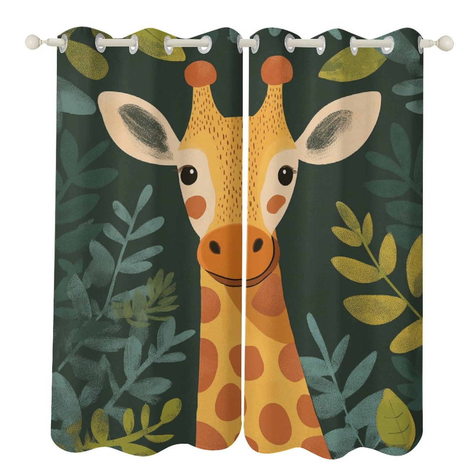 Forest Giraffe (32) 2 Panel Curtain Set, Watercolor Painting Window ...