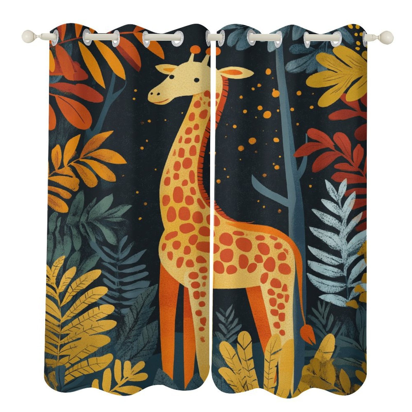 Forest Giraffe (44) 2 Panel Curtain Set, Watercolor Painting Window ...