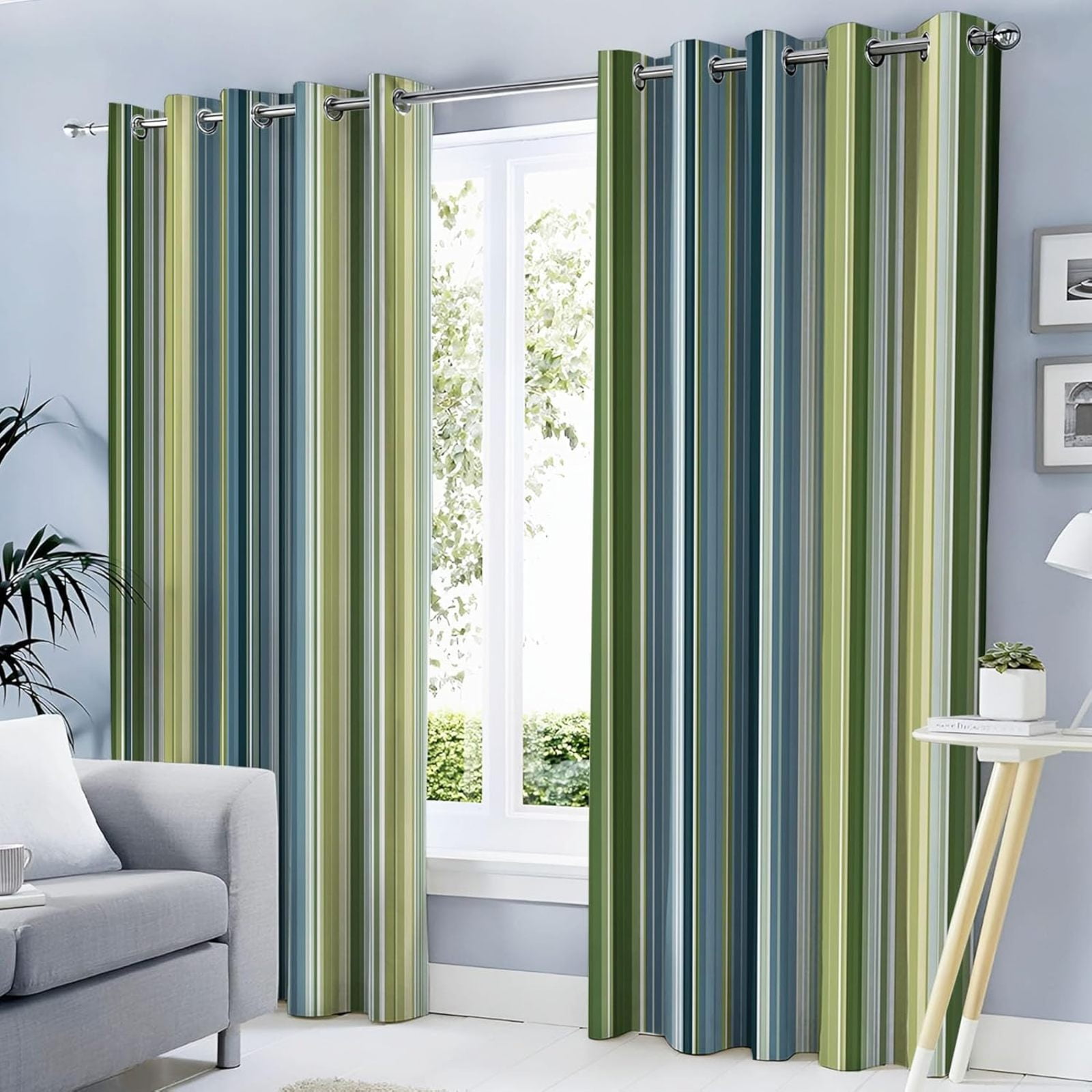 Forest Green Blackout Curtains Farmhouse Gradient Stripes Curtains For ...