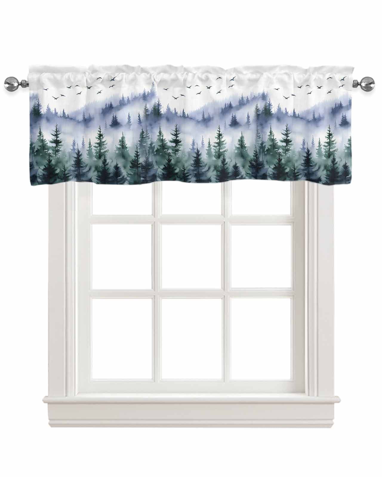 Forest Green Blue Kitchen Valances for Windows Farmhouse Linen Window ...
