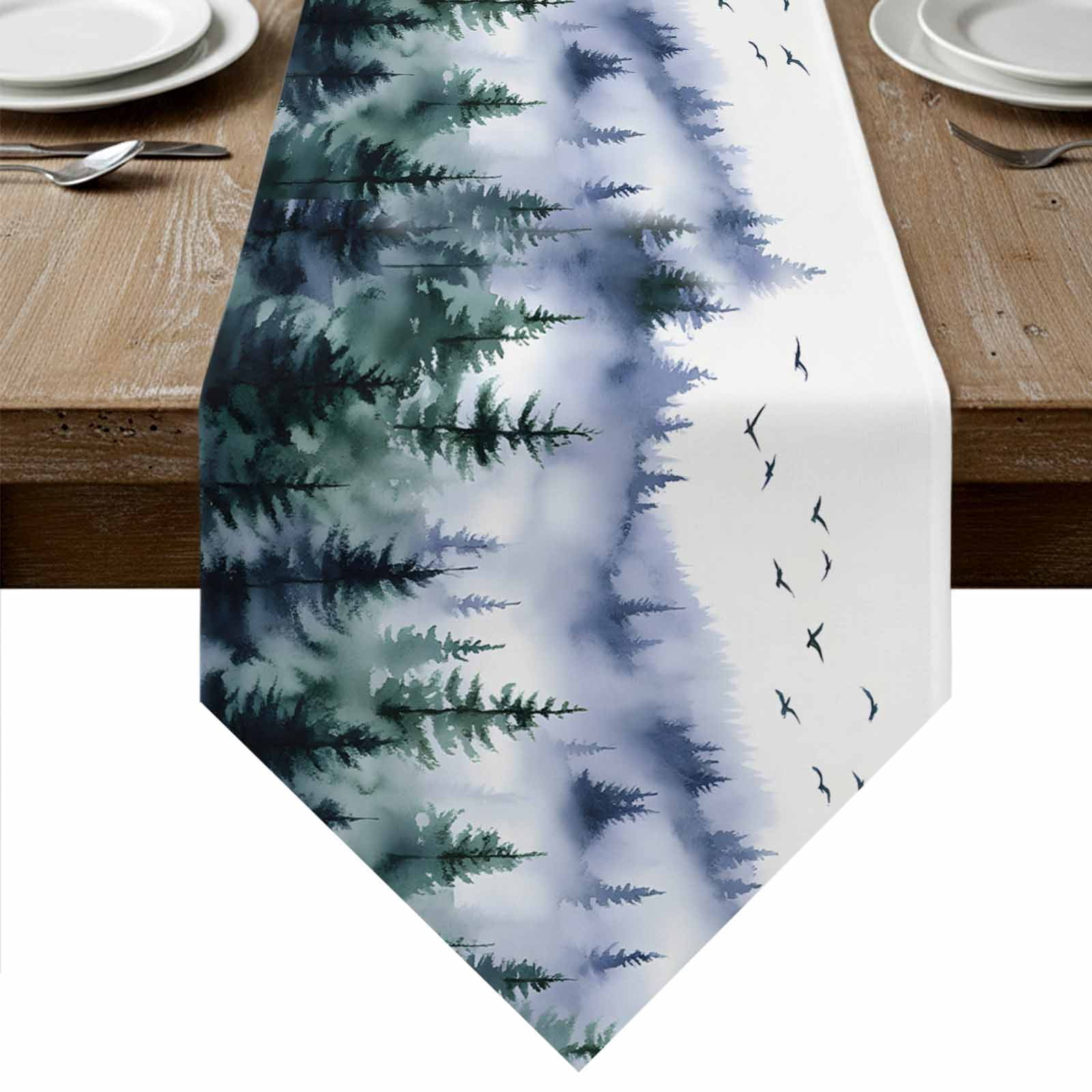 Forest Green Blue Table Runner Linen Burlap Table Runner 72 Inches Long ...