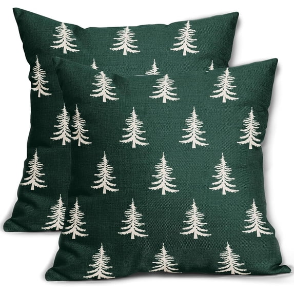 Forest Green Christmas Tree Pillow Covers 16x16 Inch Set of 2 Cream ...
