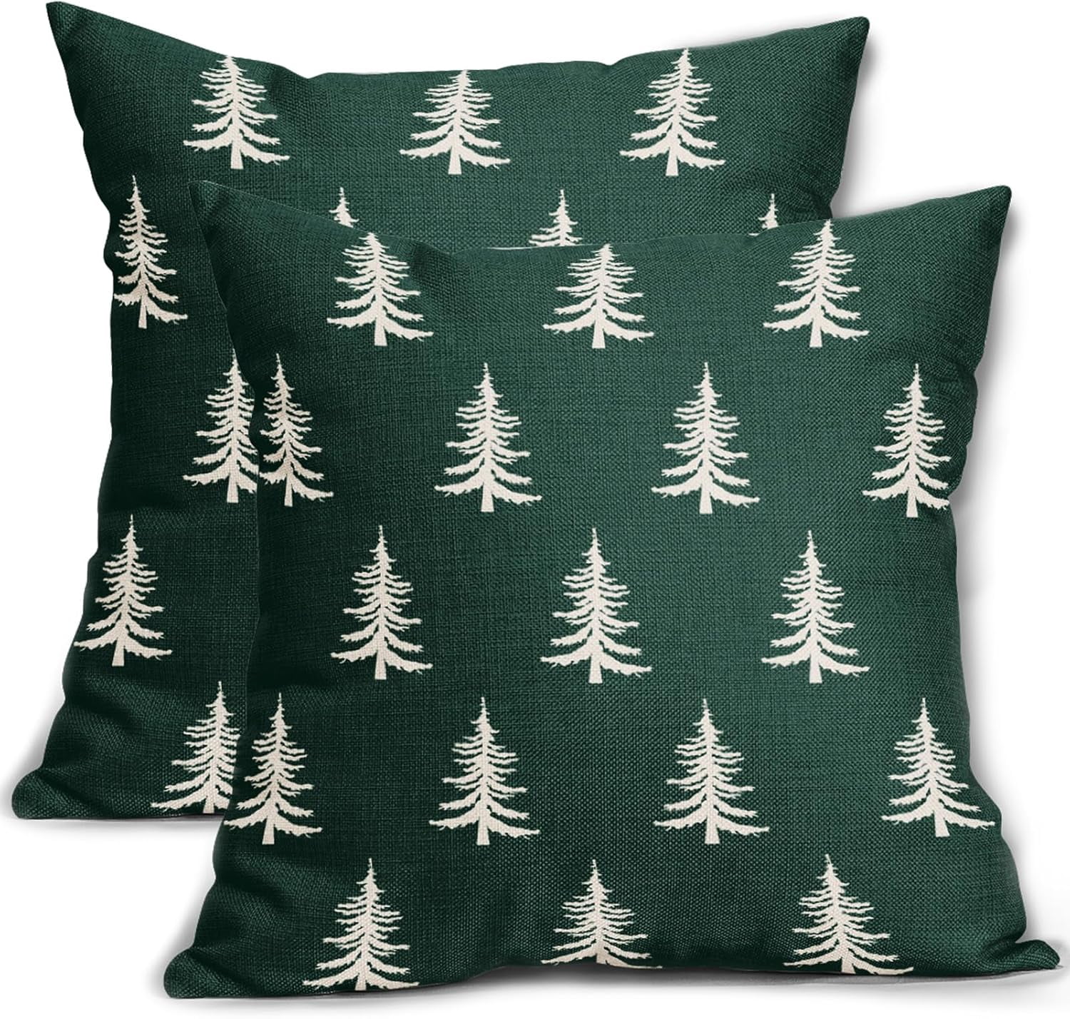 Forest Green Christmas Tree Pillow Covers 18x18 Inch Set of 2 Cream ...