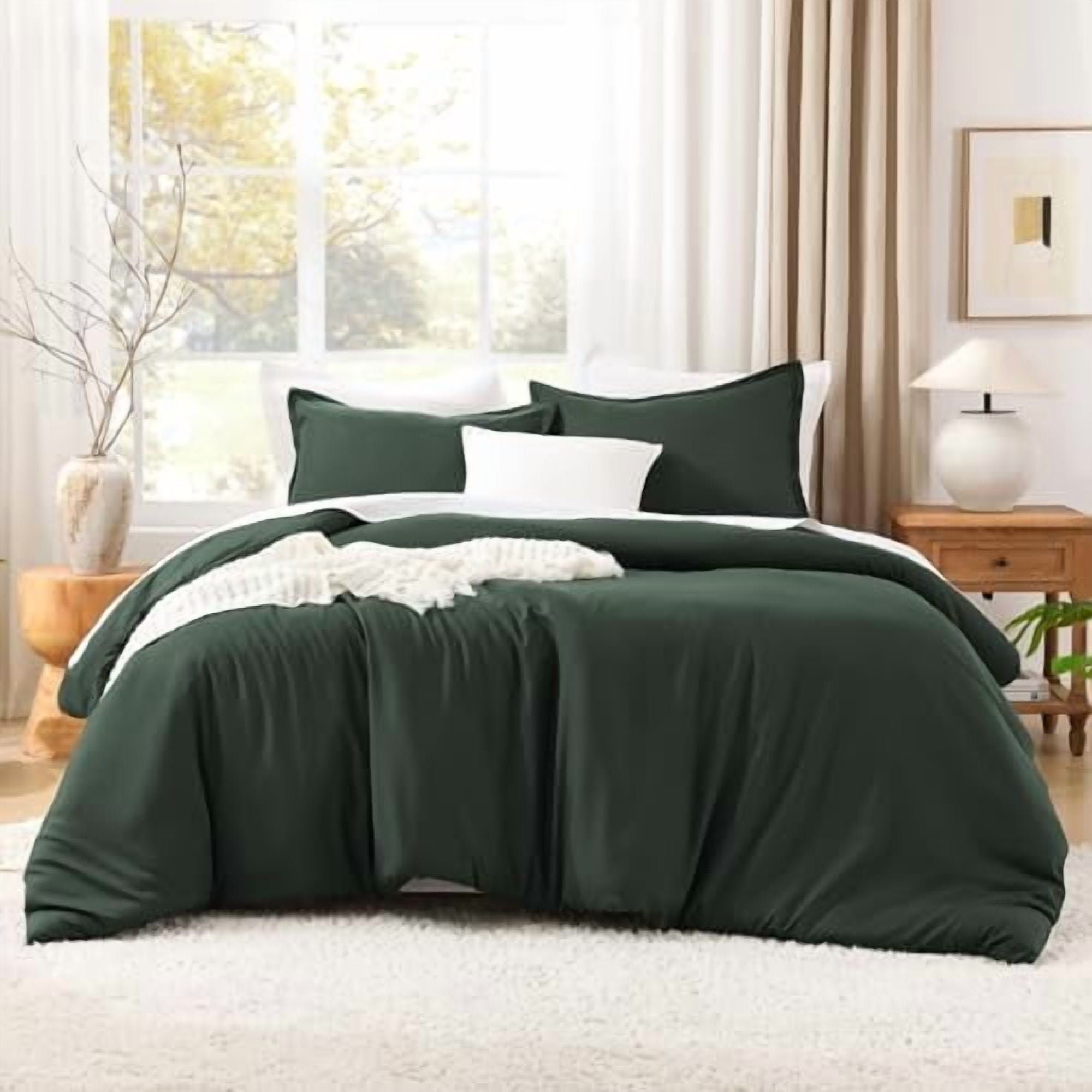 Forest Green Comforter King Size, 3 Pieces Lightweight Solid Bedding ...