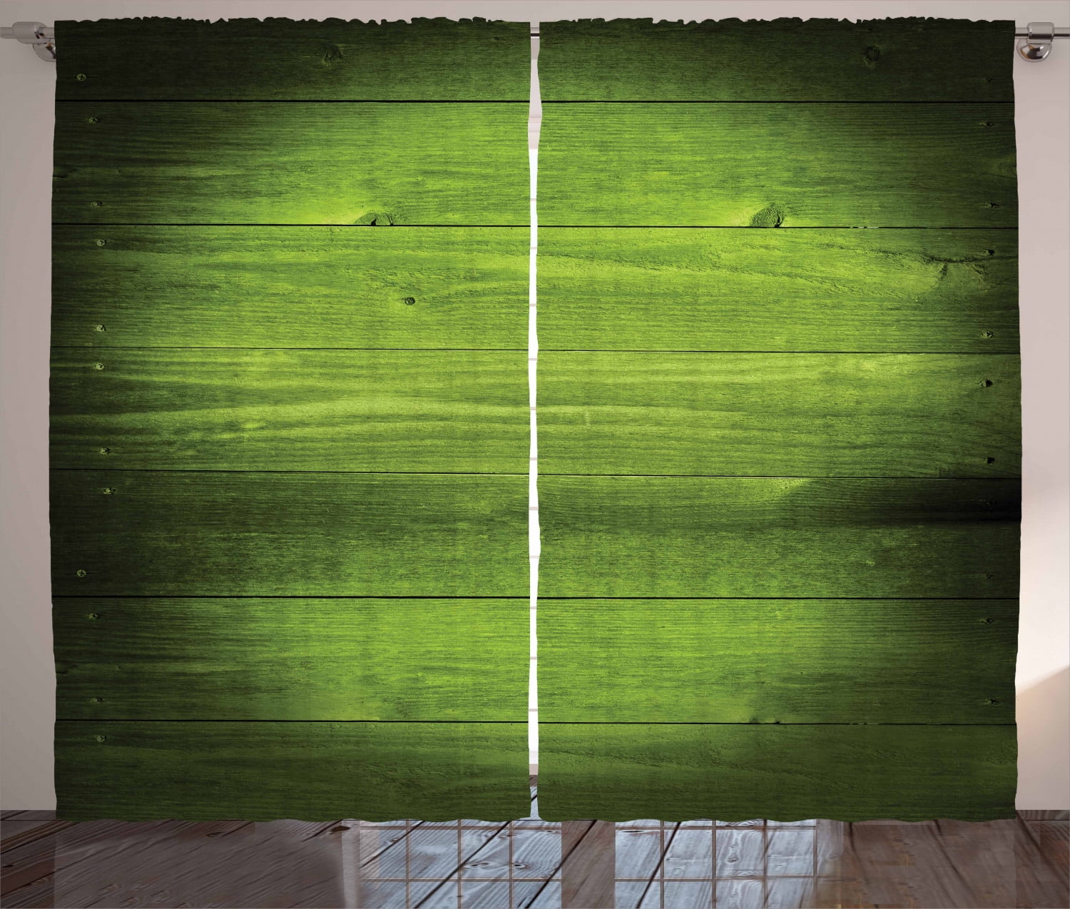 Ambesonne Forest Green Curtains 2 Panel Set, Timber Wood Surface, 108 ...