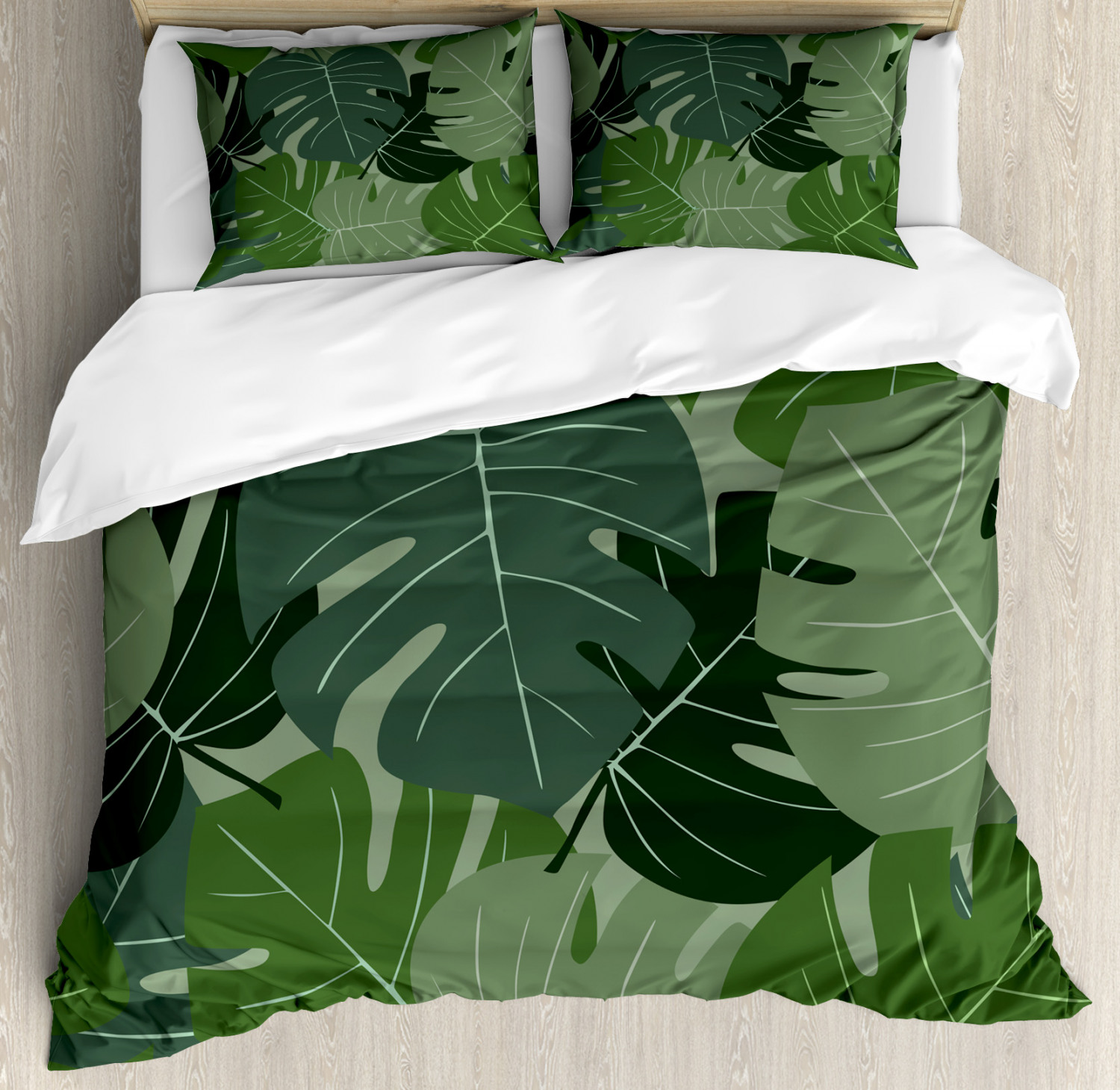 Forest Green Duvet Cover Set King Size, Camouflage Pattern of Palm ...