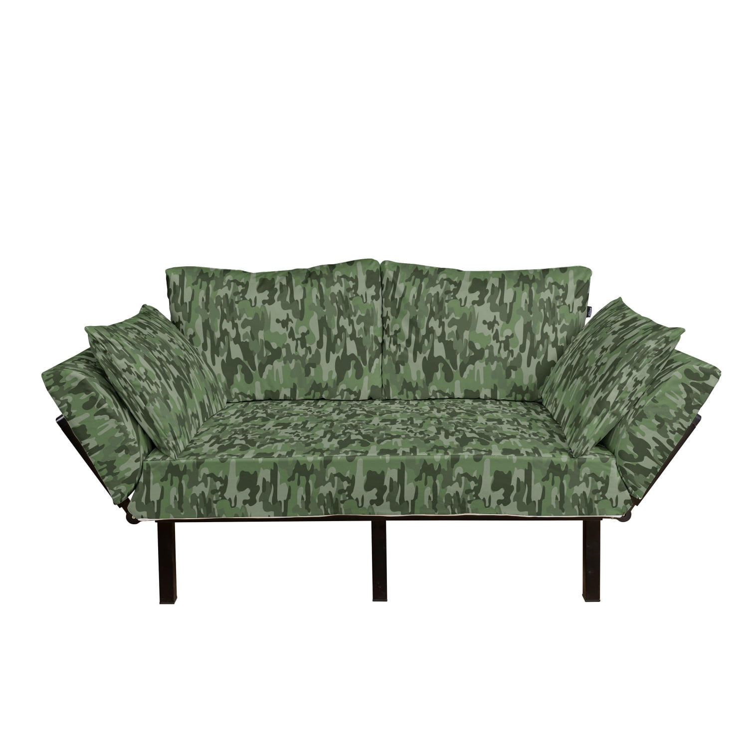 Forest Green Futon Couch, Abstract Pattern in Green Shades Camouflage ...