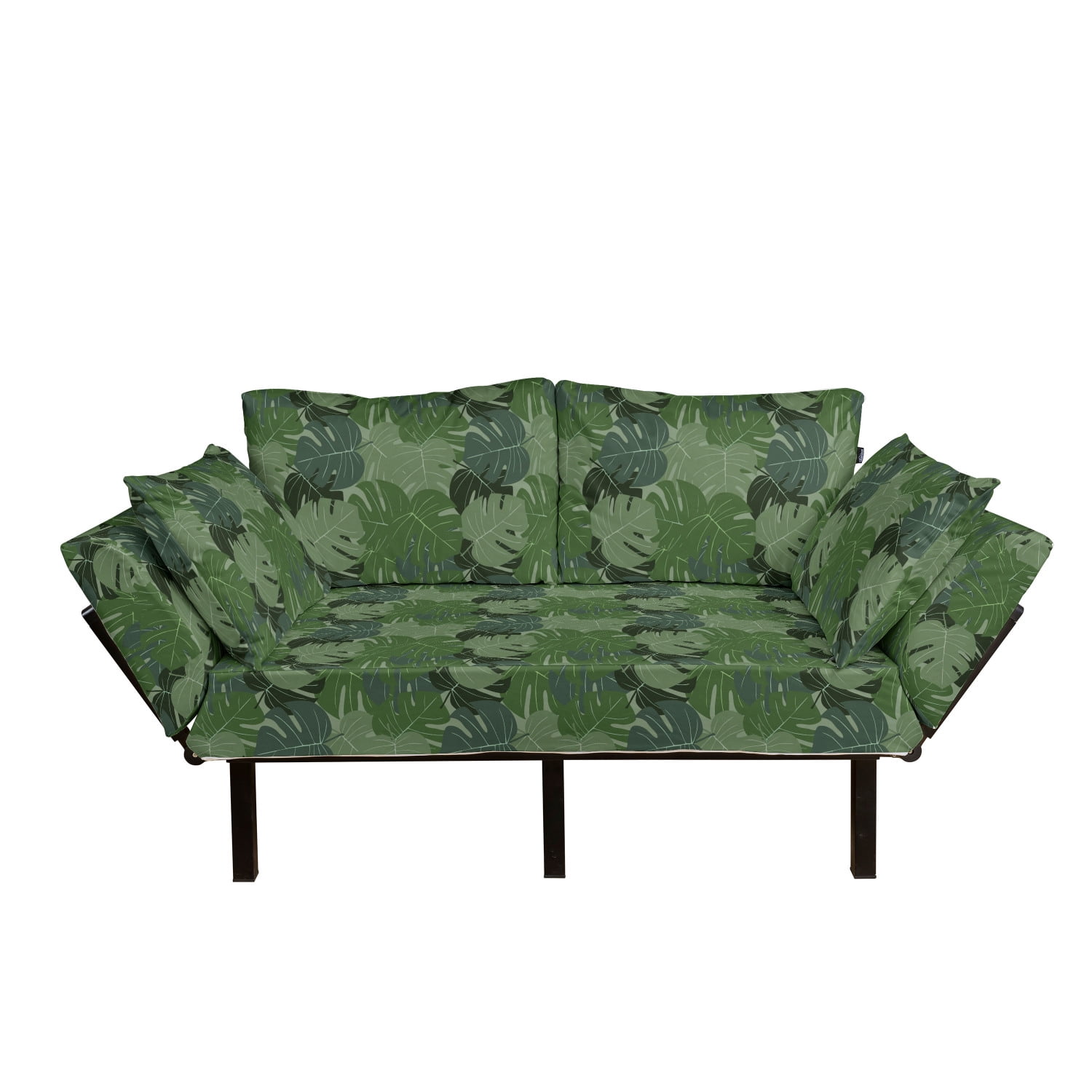 Forest Green Futon Couch, Camouflage Pattern of Palm Leaves Tropical ...