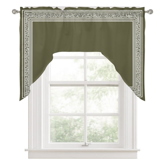 Forest Green Geometric Swag Valances for Windows, White Greek Key ...