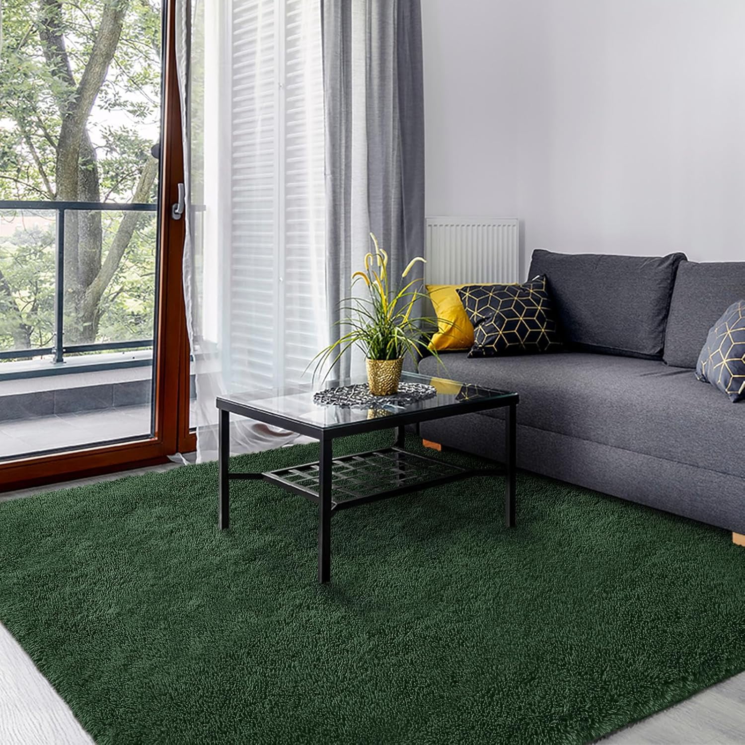 Forest Green Large Fluffy Dark Rug for Bedroom Living Room, 8x10 Ft ...