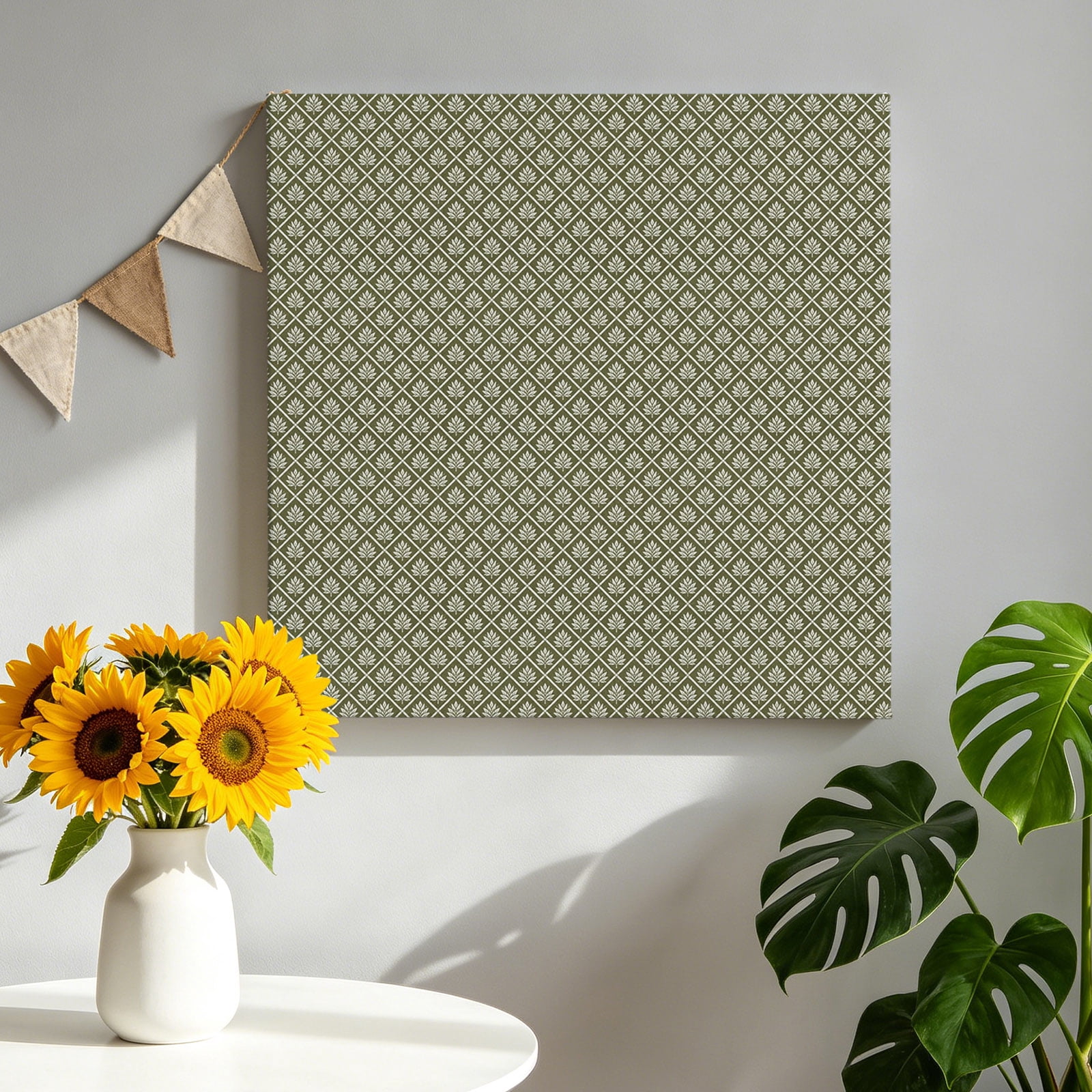 Forest Green Leaf Grid Canvas Wall Art for Living Room, Country ...