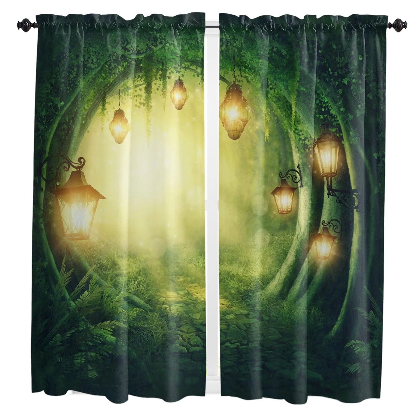 Forest Green Magic Fantasy Nature Scenery Tree Curtains in the Bedroom ...