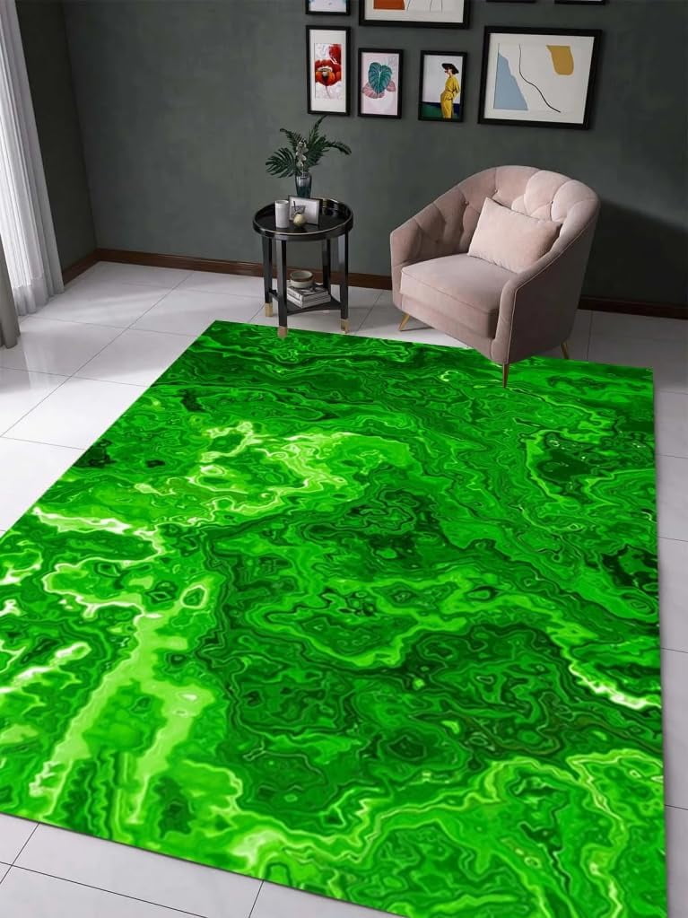 Forest Green Marble Pattern Modern Abstract Area Rug Unique Aesthetic ...