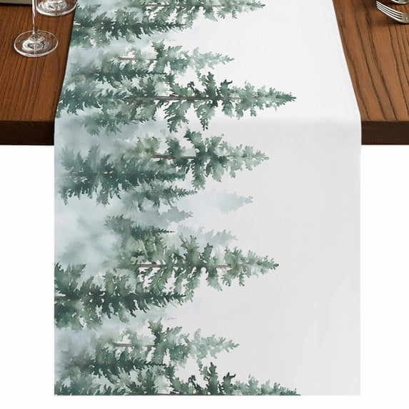 Forest Green Ombre 60 Inch Table Runner, Watercolor Trees Sage Green ...