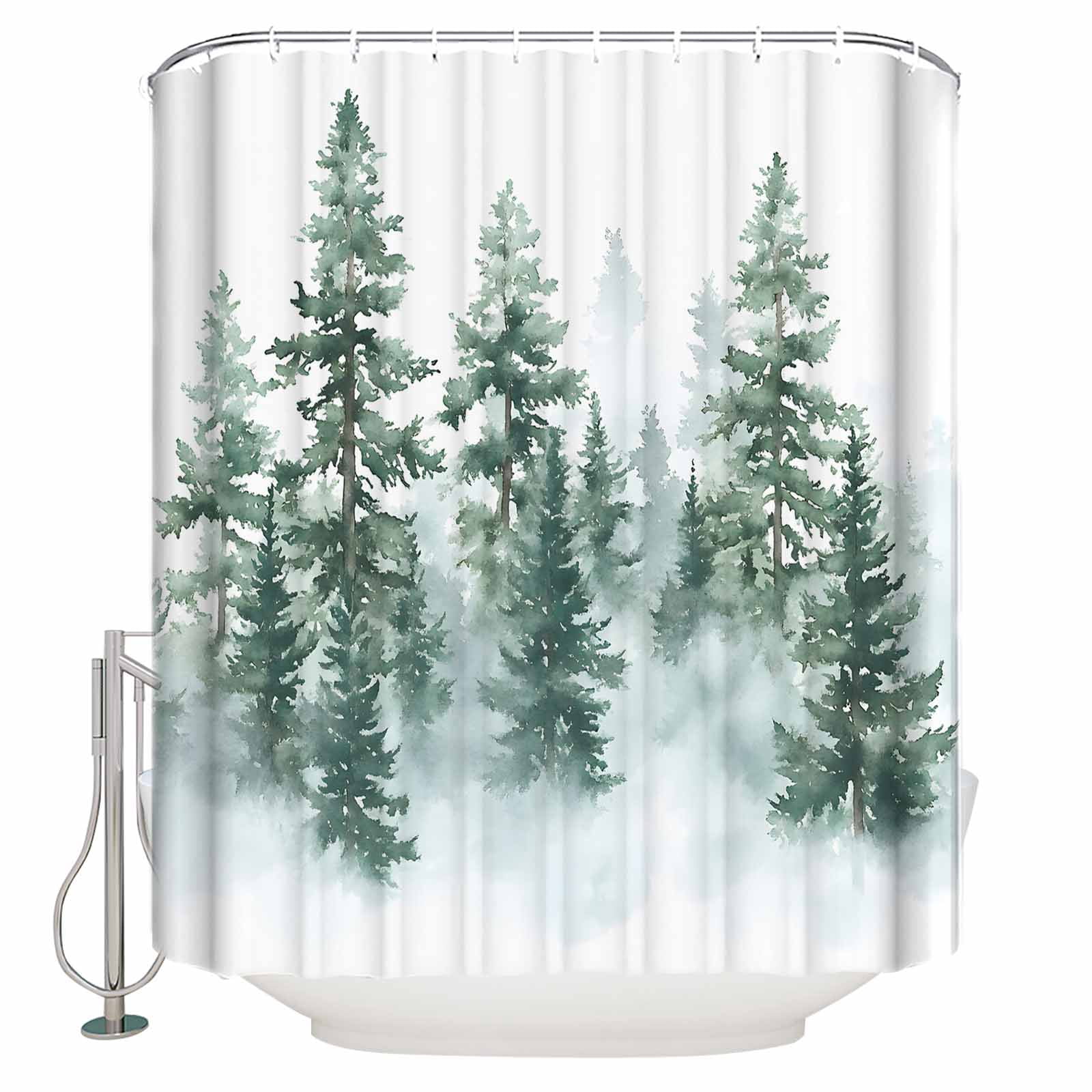 Forest Green Ombre Bathroom Shower Curtains with 12 Hooks Polyester ...