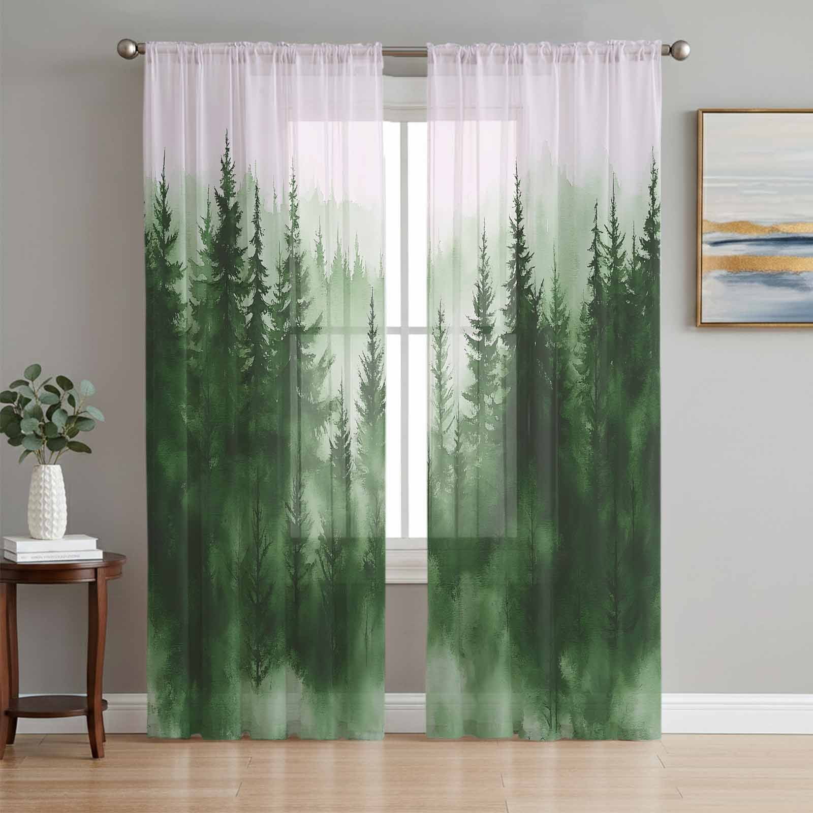 Forest Green Ombre Sheer Curtains 63 Inch Length 2 Panels Set ...