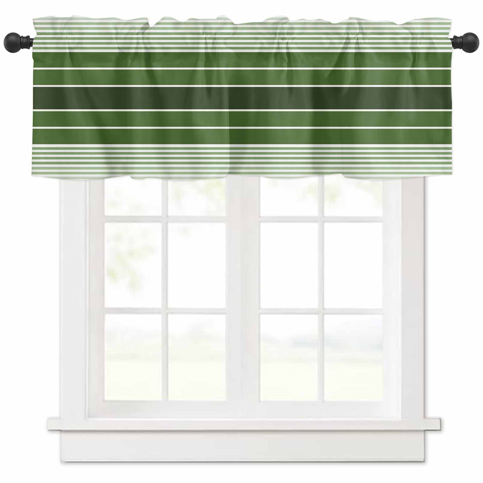 Forest Green Ombre Stripe Valances for Windows Farmhouse Kitchen ...