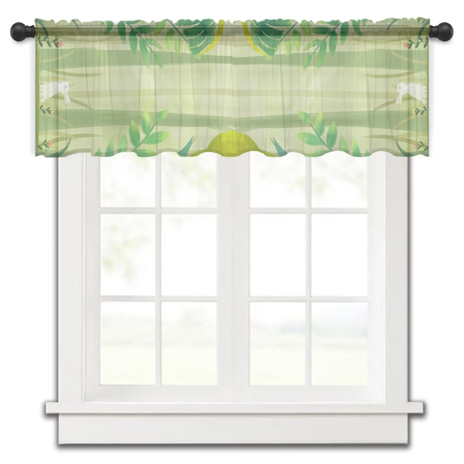 Forest Green Plant Leaves Rabbit Rod Pocket Short Curtain Half-Curtain ...