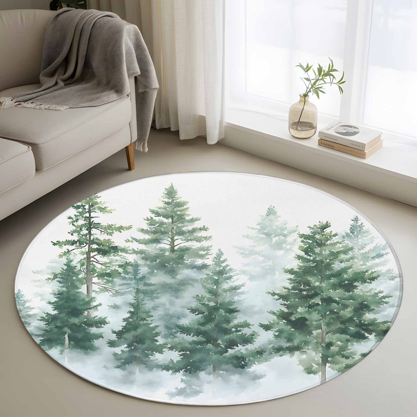 Forest Green Round Area Rug 4 FT, Non Slip Indoor Outdoor Rug, Spring ...