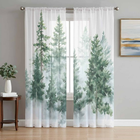 Forest Green Sheer Curtains 84 Inch Length 2 Panels Set, Spring Summer ...