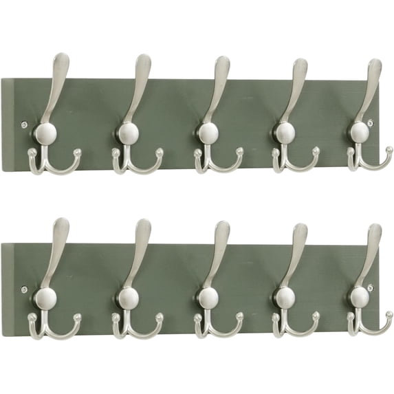 Forest Green Solid Wood Wall Mounted Coat Rack with 5 Hooks, 16-7/8 ...