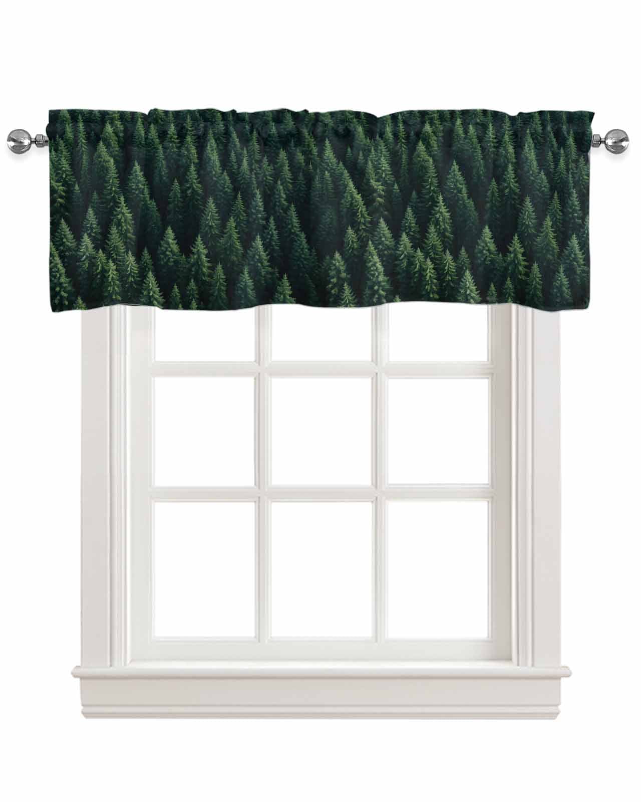 Forest Green Tree Linen Curtain Valance for Bedroom/Bathroom/Kitchen ...